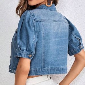 Jackets & Coats | Light Wash Blue Distressed Button Up Puff Sleeve ...